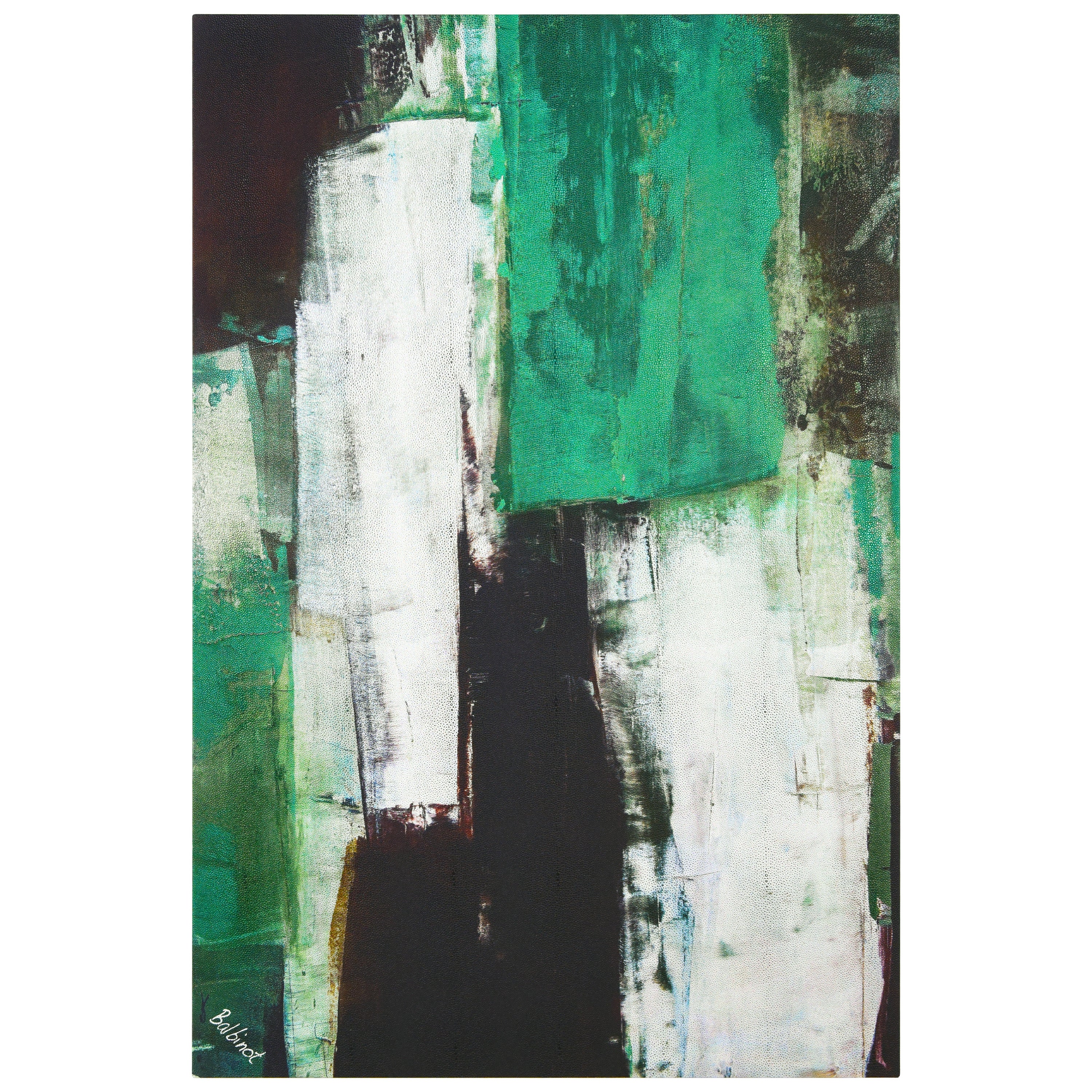 "Emerald Abstraction", Green Abstract Rendered on Silver Shagreen Gall ...